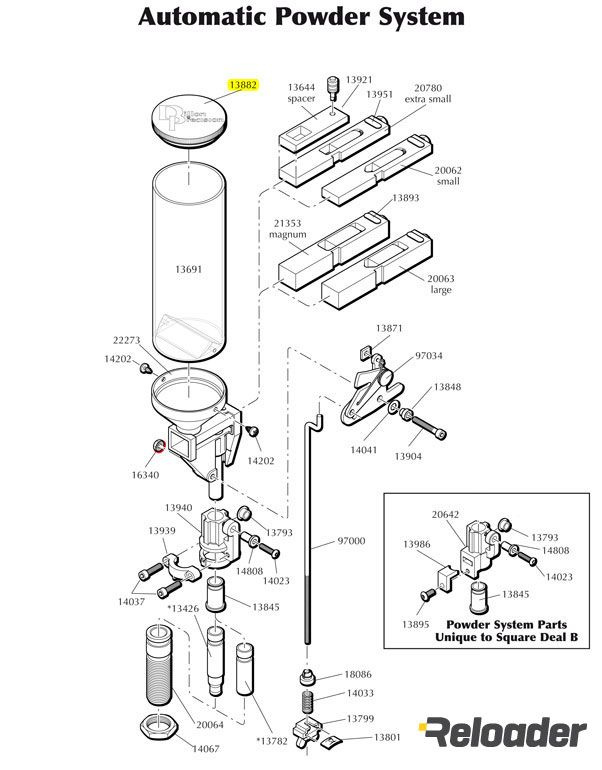 Dillon Automatic Powder System parts Powder Measure Lid - RELOADER